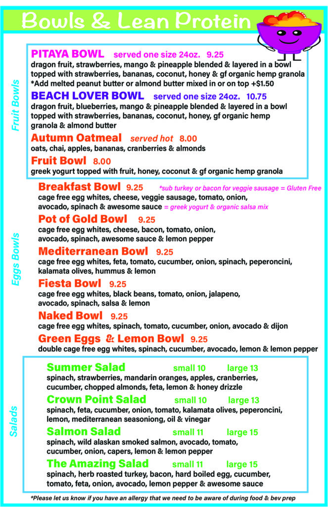 Menu – Crown Point Coffee