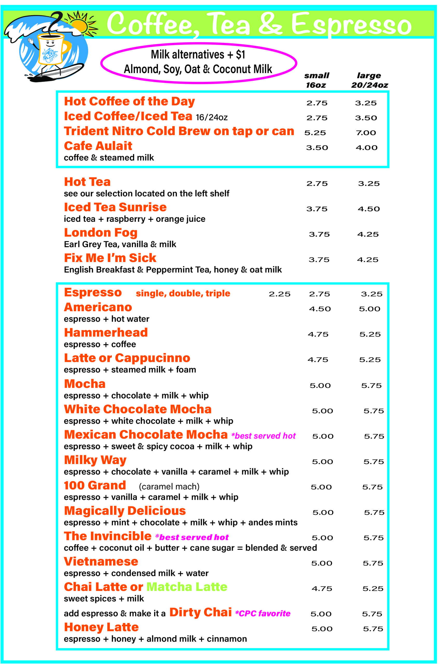 Menu – Crown Point Coffee